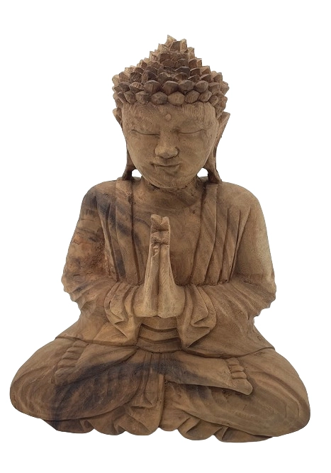 Bedende træ buddha H: 31 cm fra Bali