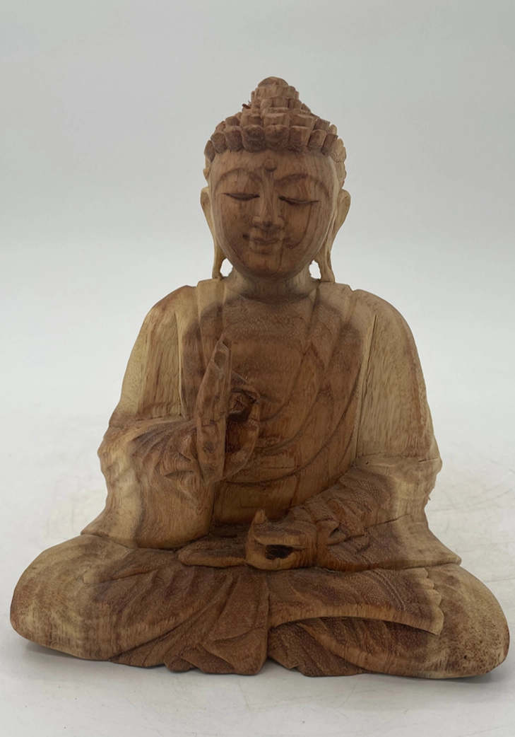 Buddha-figur i Vitarka Mudra - Buddha træfigur fra Bali H: 20 cm
